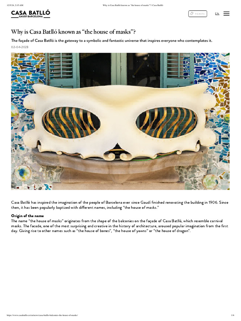 Why Is Casa Batlló Known As - The House of Masks - Casa Batlló | PDF ...