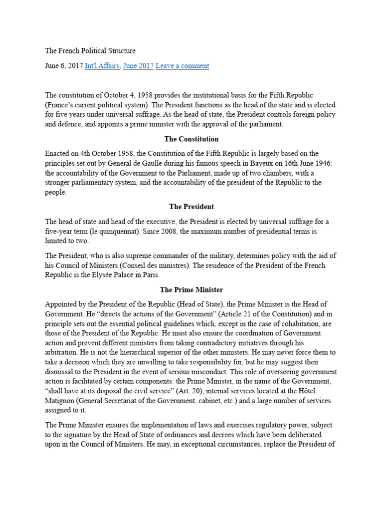 The French Political Structure | PDF | Heads Of State | Bill (Law)