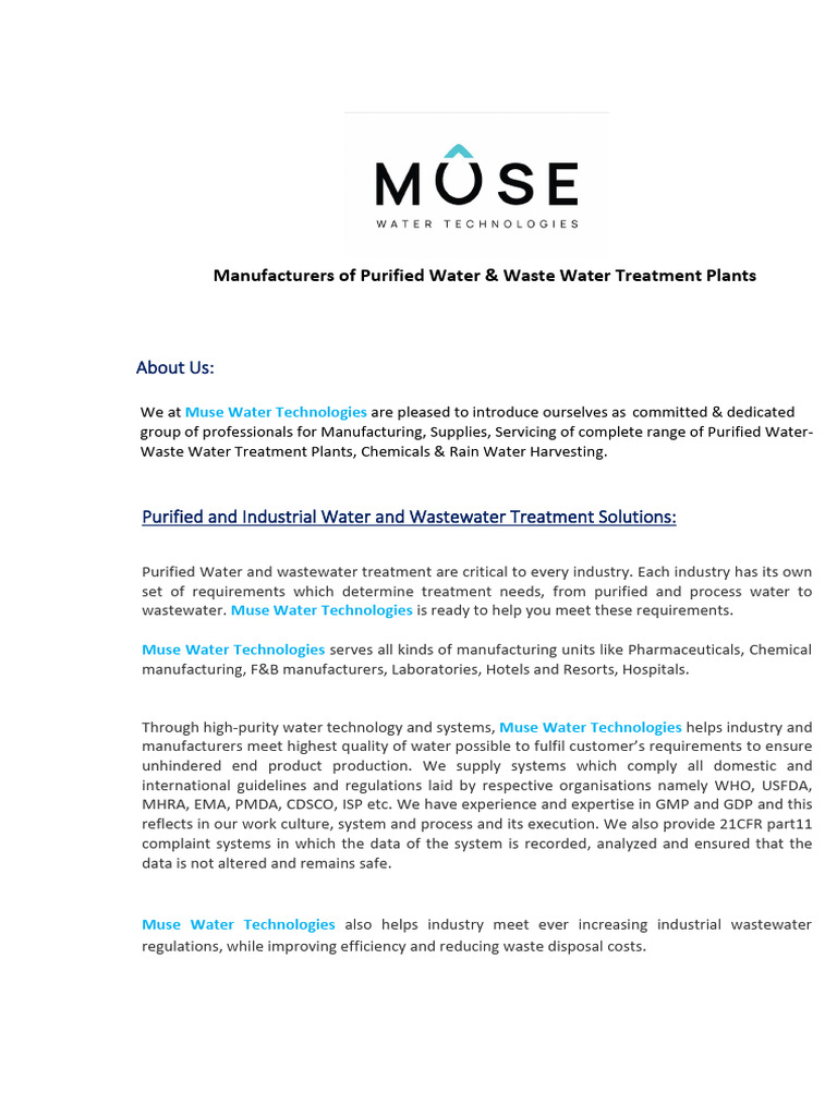 Purified Water & Wastewater Solutions | PDF | Water Treatment | Sewage ...