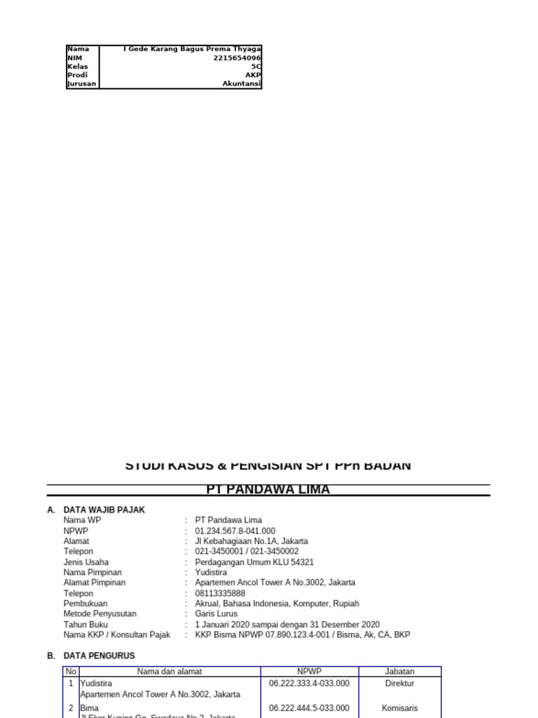 Laporan Rekonsiliasi Fiskal PT Pandawa Lima | PDF