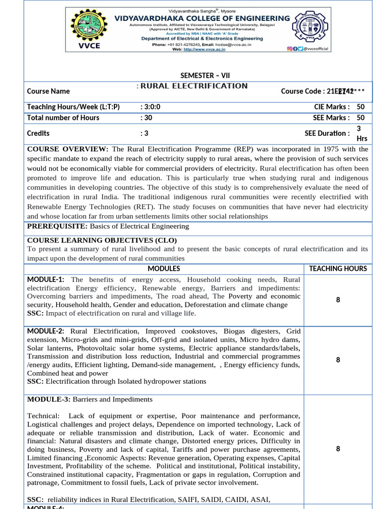 Rural Electrification - 1 - SYLLABUS - NEW (AutoRecovered) | PDF | Rural Electrification ...