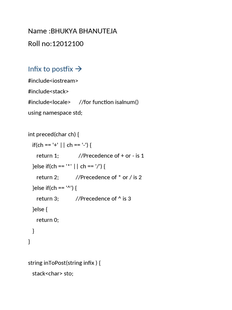 Lab 2 Infix To Postfix, Postfix Expression | PDF | Notation | Software ...