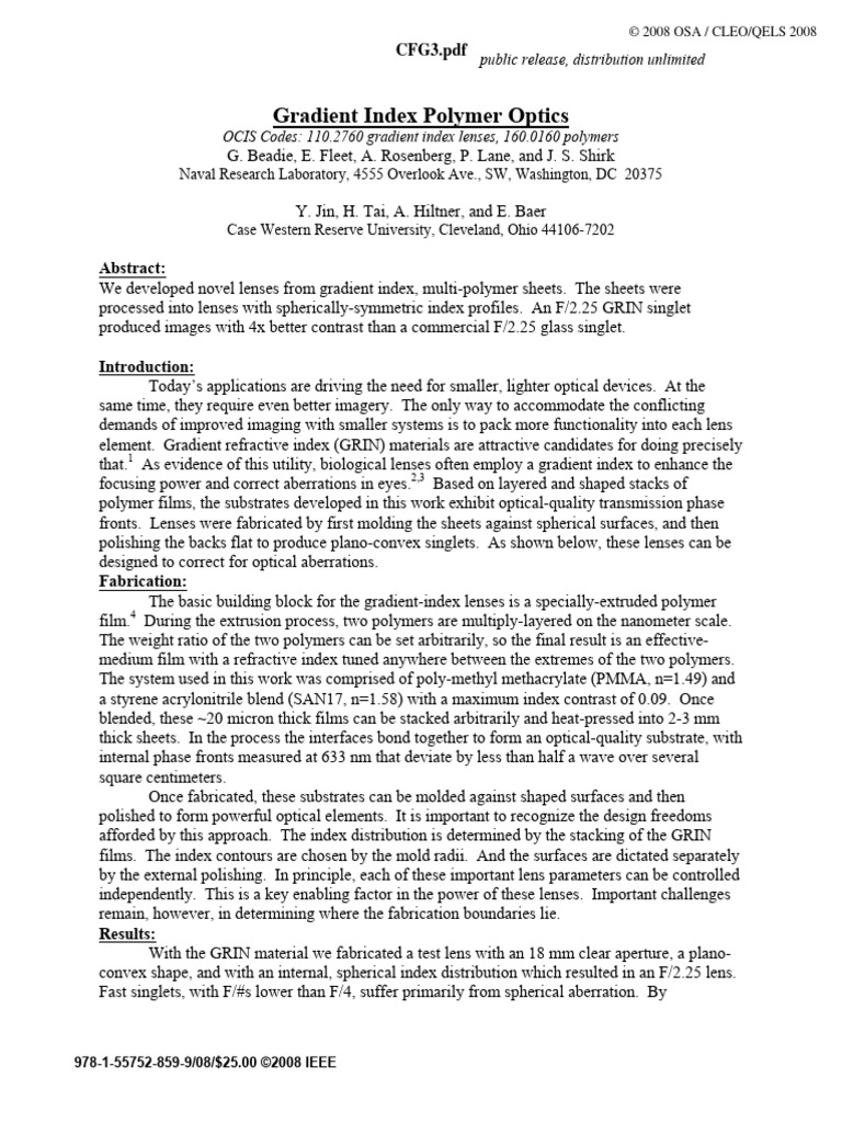 Gradient Index Polymer Lenses Overview | PDF | Optics | Electromagnetic ...