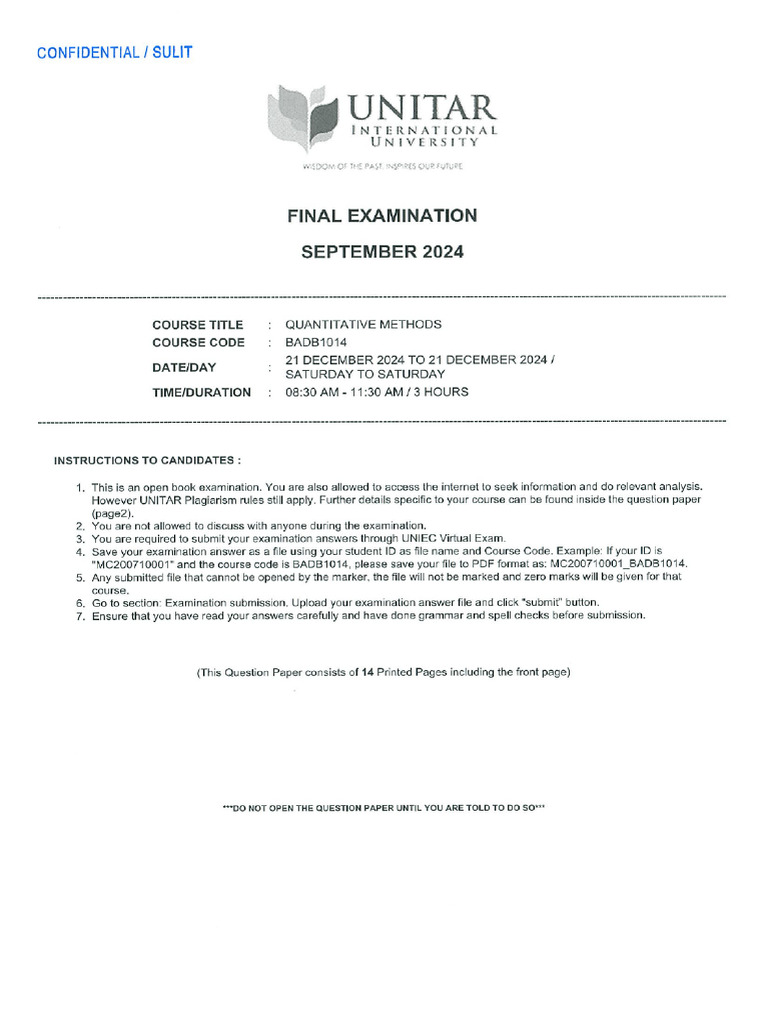 BADB1014 Quantitative Methods | PDF | Coefficient Of Determination | P Value