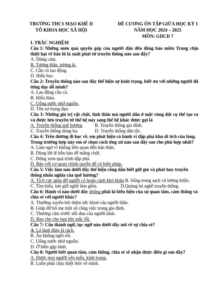 Đề cương giữa kì 1- CD7 (24-25) | PDF