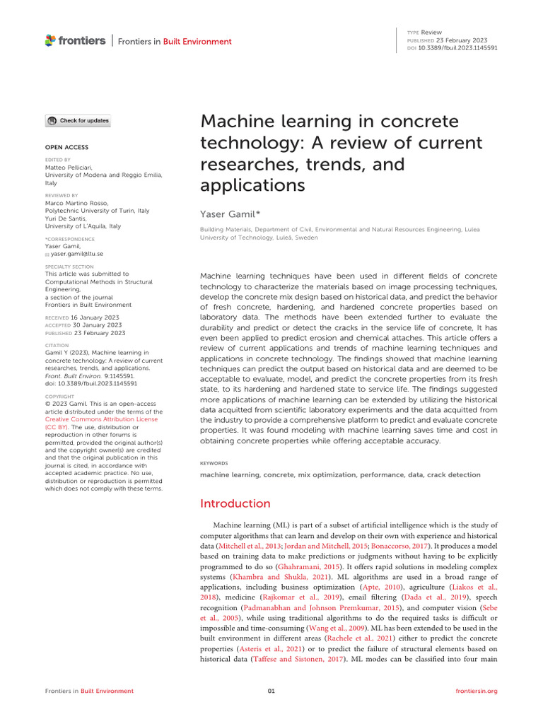 Machine Learning in Concrete Technology A Review o | PDF | Machine Learning | Concrete