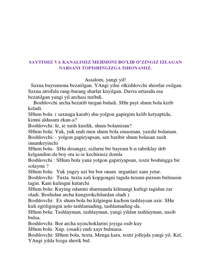 Assalom Yangi Yil Karnaval Dasturi | PDF