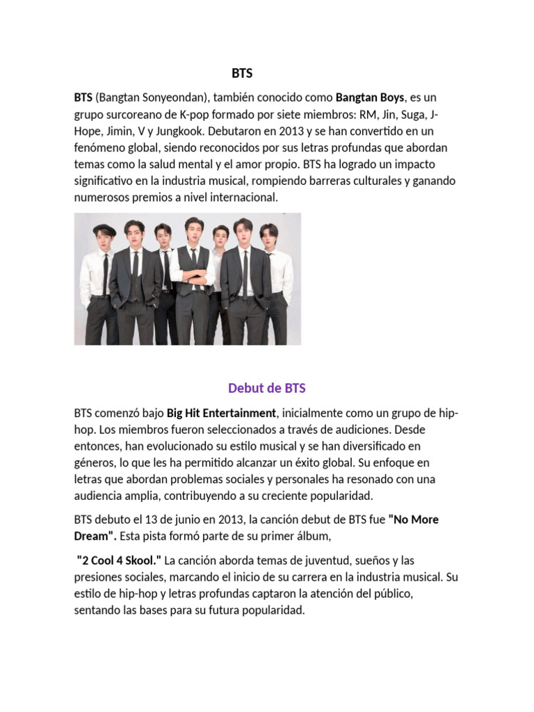 Historia y Proyectos de BTS | PDF | Musica Popular | Industria de la música