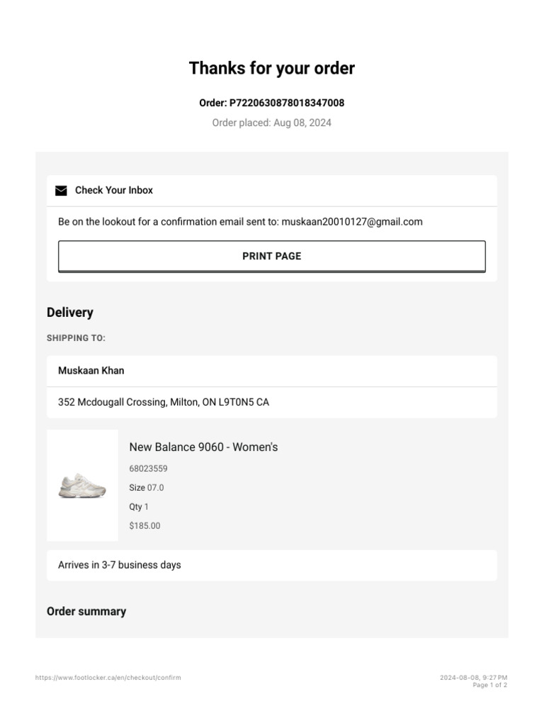 Checkout confirm | Foot Locker Canada | PDF