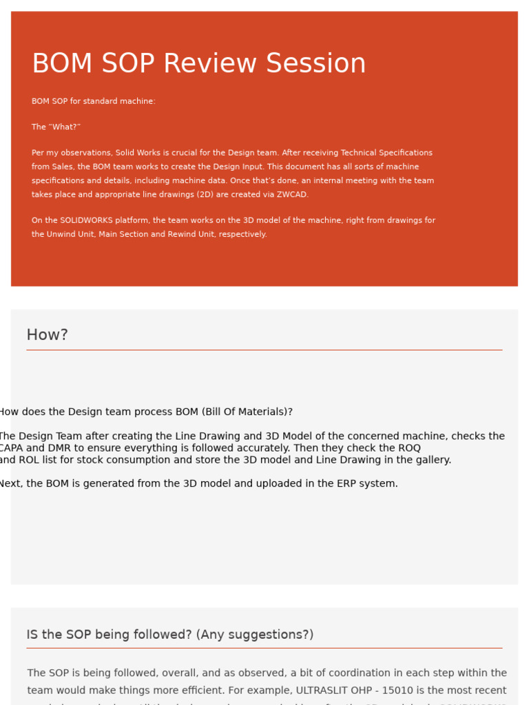BOM SOP Review Session | PDF | Production And Manufacturing