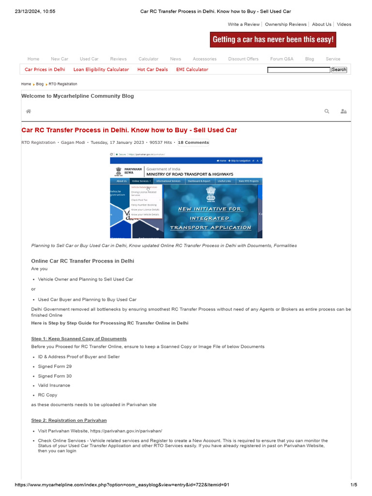 Car RC Transfer Process in Delhi. Know How To Buy - Sell Used Car | PDF ...