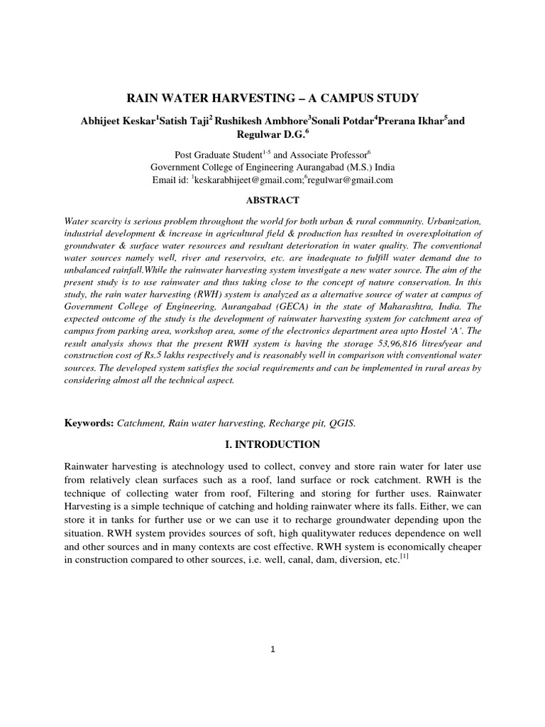 Rainwater Harvesting A Campus Study Sward Am 116 | PDF | Water And The ...