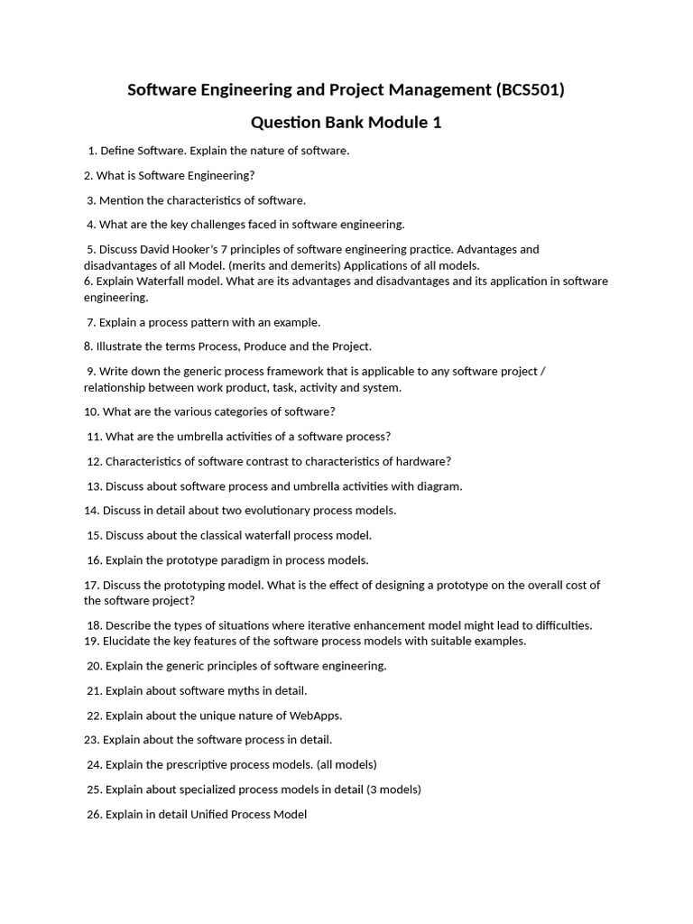 Software Engineering and Project Management (BCS501) Question Bank ...