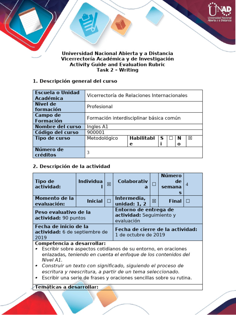Activity Guide and Evaluation Rubric - Task 2 - Writing | PDF ...