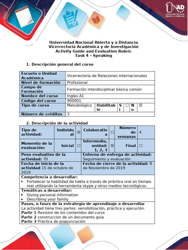 Activity Guide and Evaluation Rubric - Task 4 - Speaking | PDF | Evaluación | Comunicación