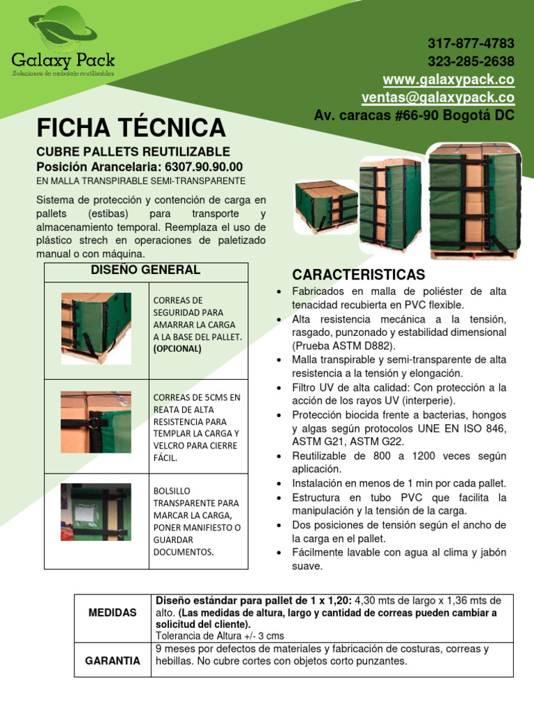 Ficha Tecnica de Cubre Pallets Dic 2020 | PDF | Paleta | Materiales