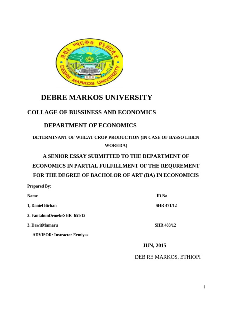 Research Daniel - Dawit - Fantantahun | PDF | Agriculture | Ordinary ...