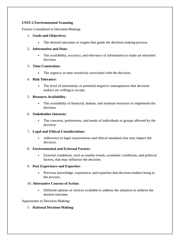 UNIT-2 SM | PDF | Decision Making | Competitive Advantage