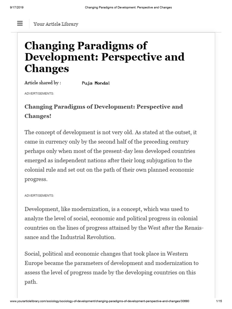 Changing Paradigms of Development - Perspective and Changes | PDF ...