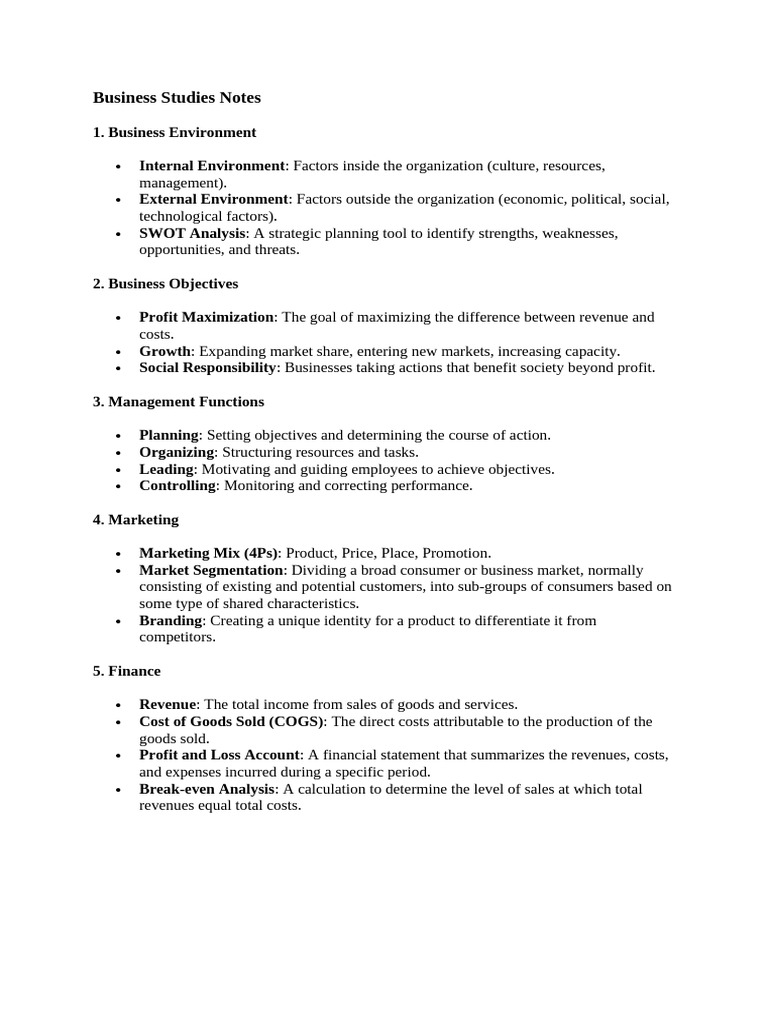 Business Studies Notes | PDF