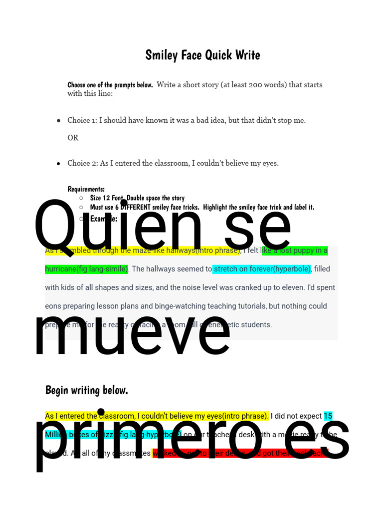 Smiley Face Quick Write | PDF