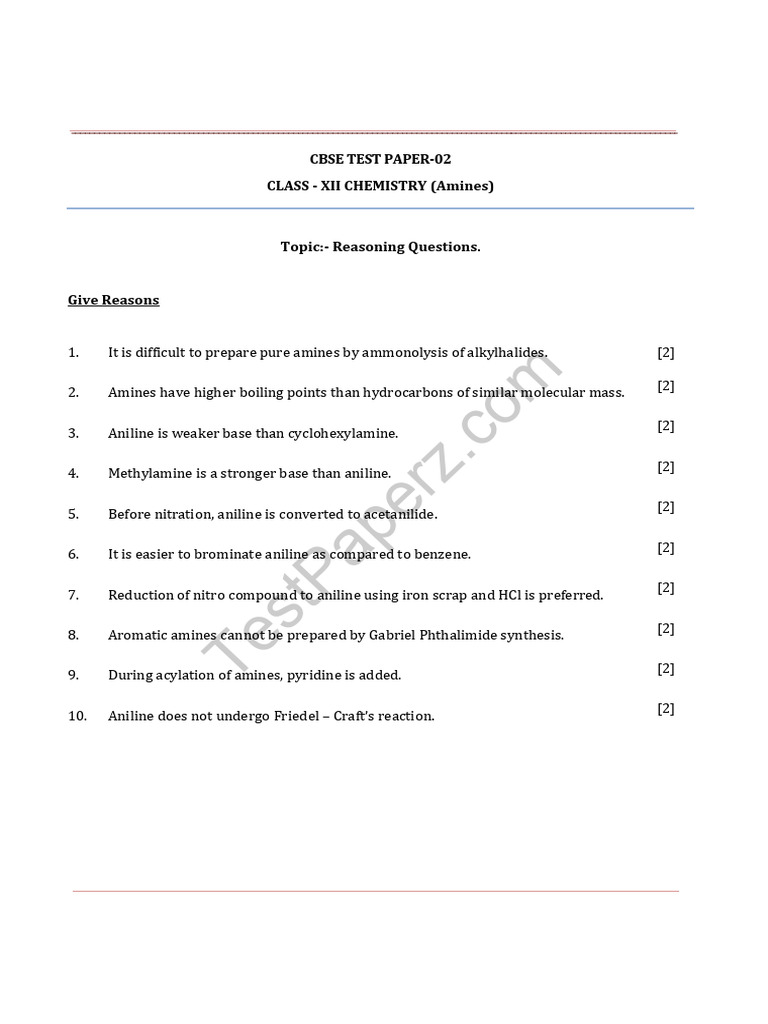 Amines Imp Questions Paper 2 | PDF