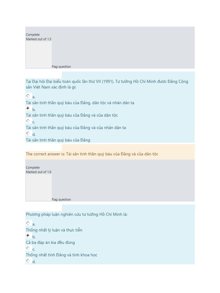 Quiz Tu Tuong Ho Chi Minh HK2 2020-2021 | PDF