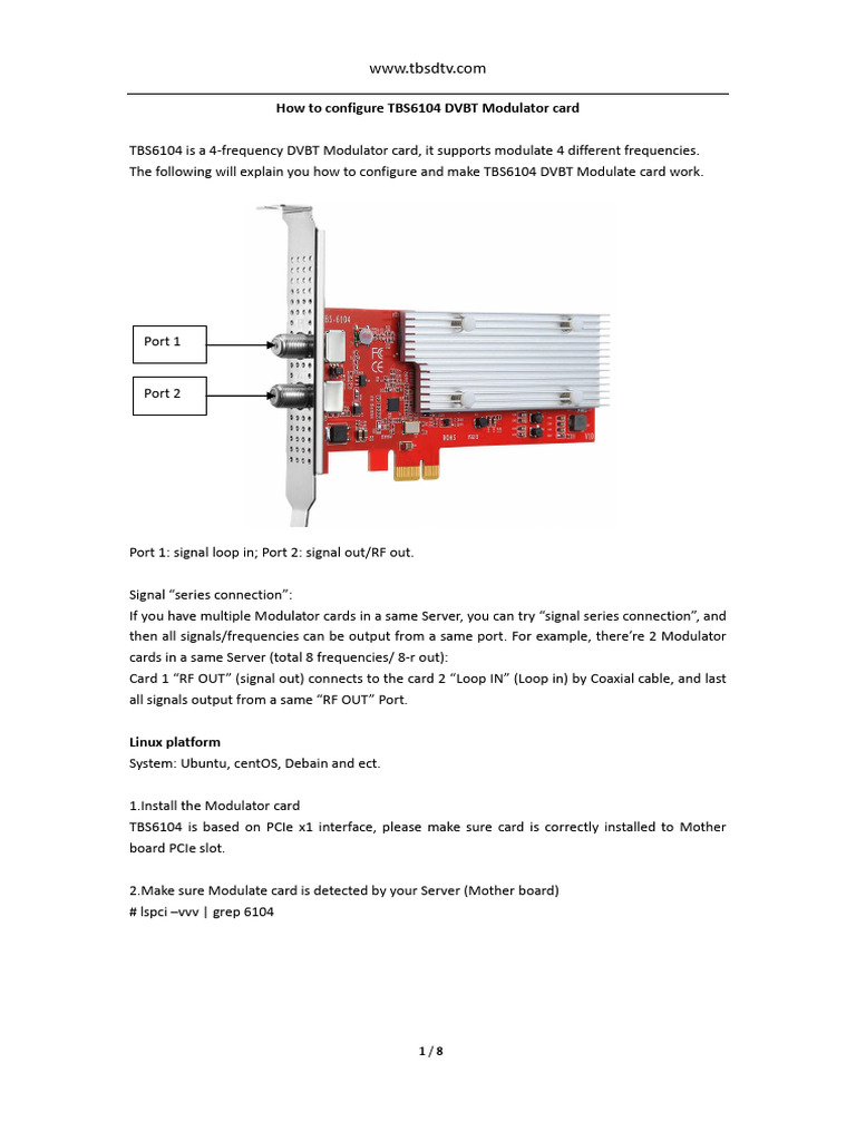 How To Configure TBS6104 DVBT Modulator Card | PDF | Modulation | Superuser