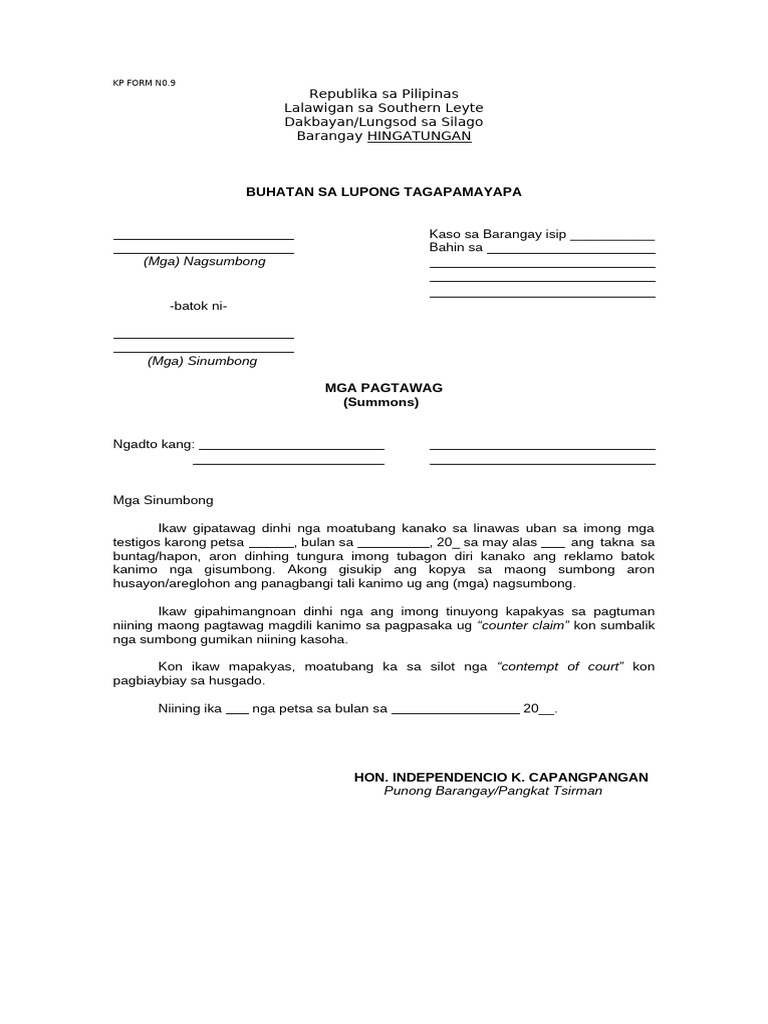 9 KP Form SUMMONS | PDF