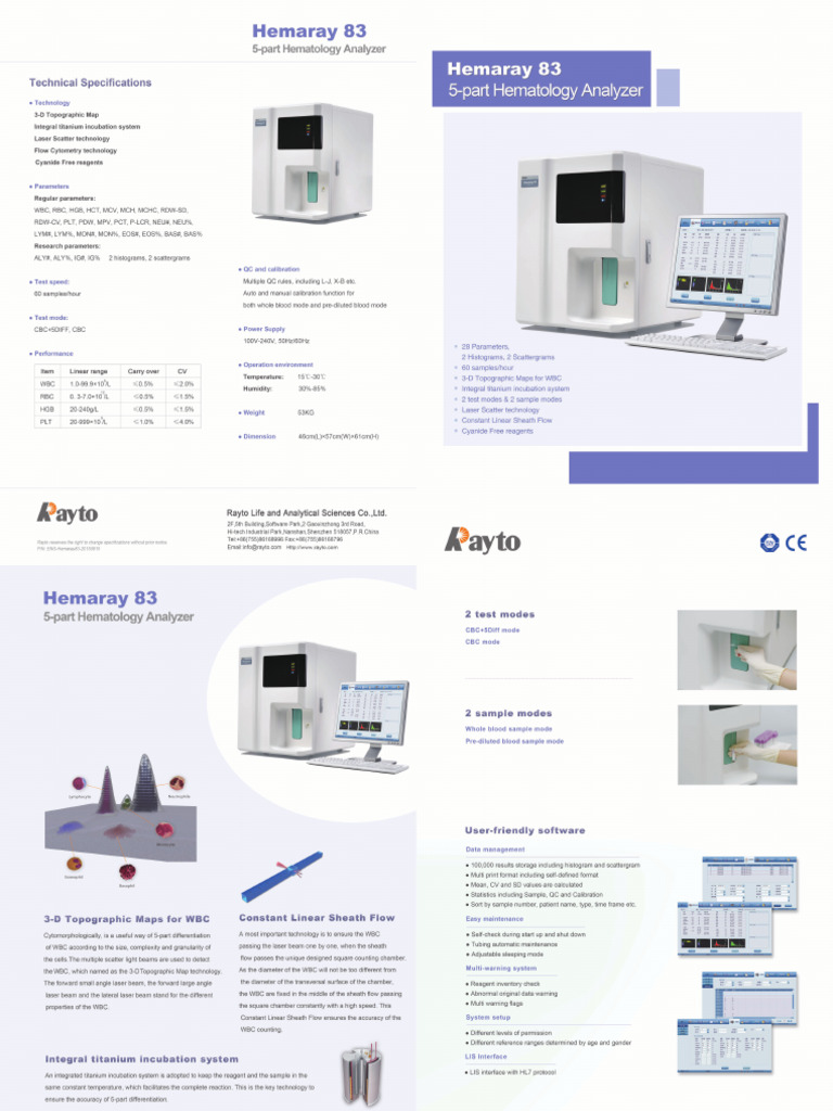 Hemaray 83 Auto Hematology Analyzer | PDF