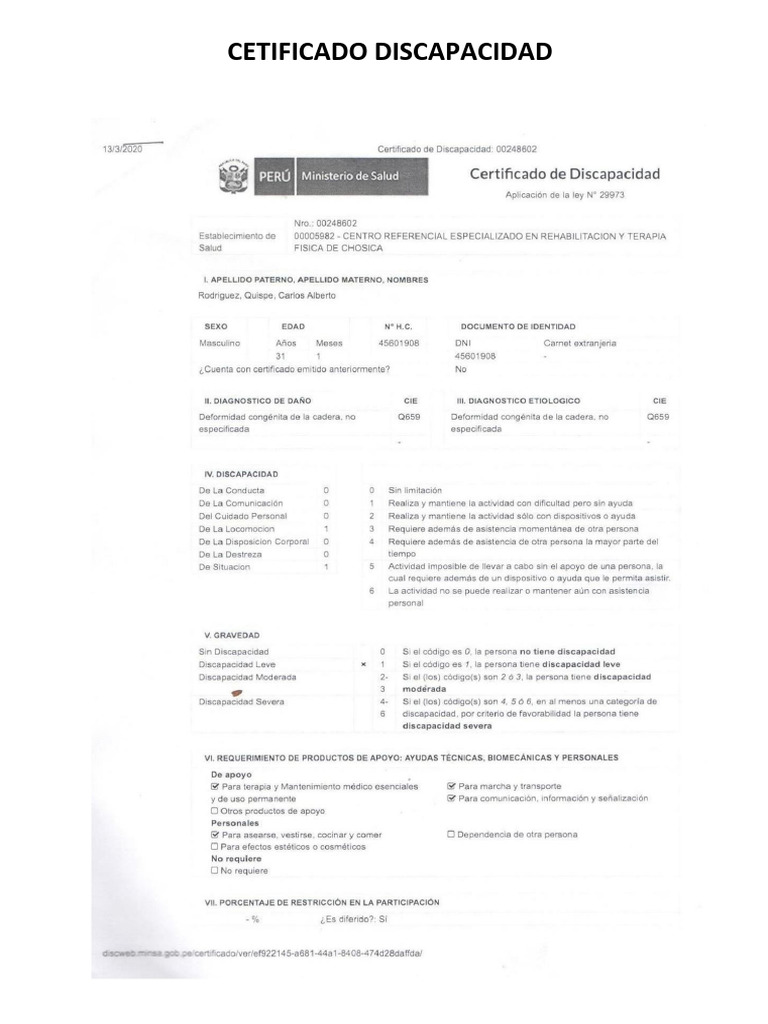 CERTIFICADO DISCAPACIDAD | PDF