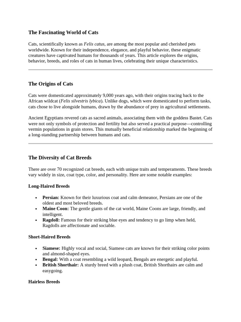 The Fascinating World of Cats | PDF | Cats