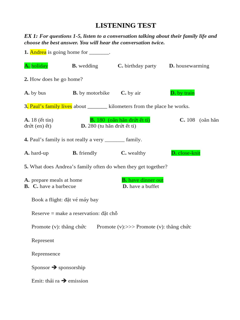 Listening Test Grade 10 | PDF