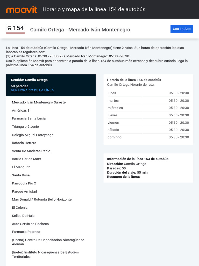 Horarios y Rutas Línea 154 Managua | PDF | Transporte público | Transporte
