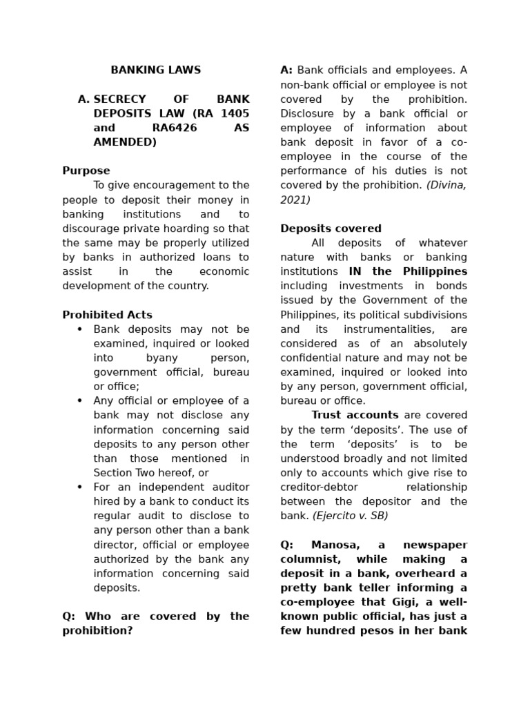 BANKING LAWS - For Checking | PDF | Banks | Securities (Finance)
