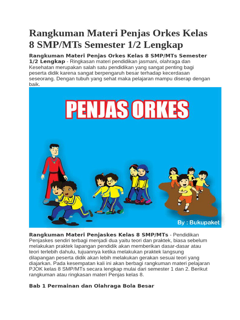 Rangkuman Materi Penjas Orkes Kelas 8 SMP | PDF