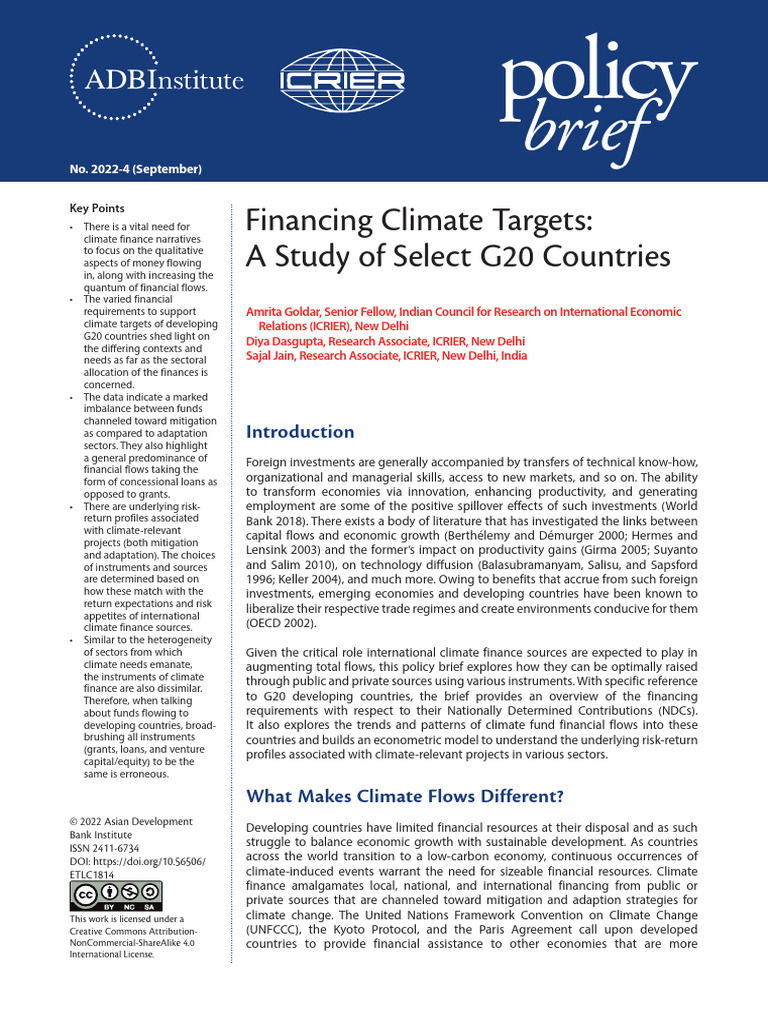 Adbi Policy Brief Financing Climate Targets | PDF | Climate Change ...