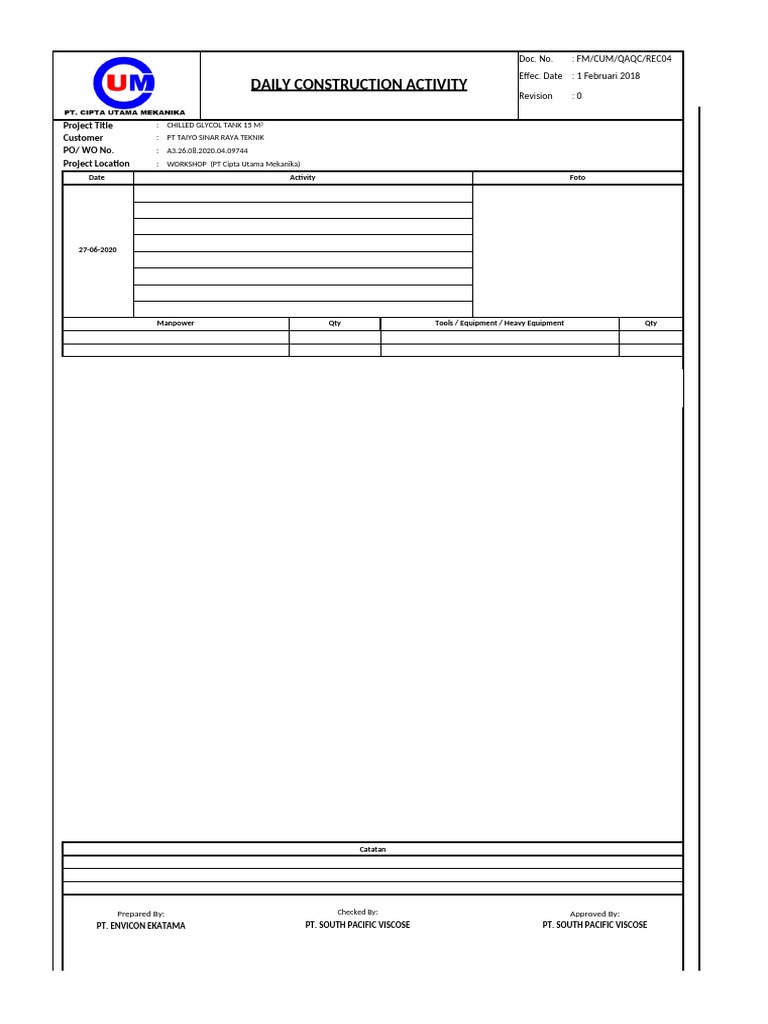 Daily Construction Activity Lifter | PDF