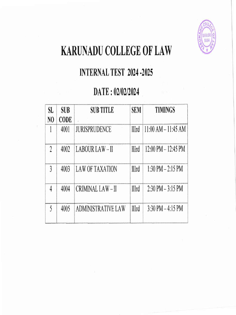 3RD Sem Time Table | PDF