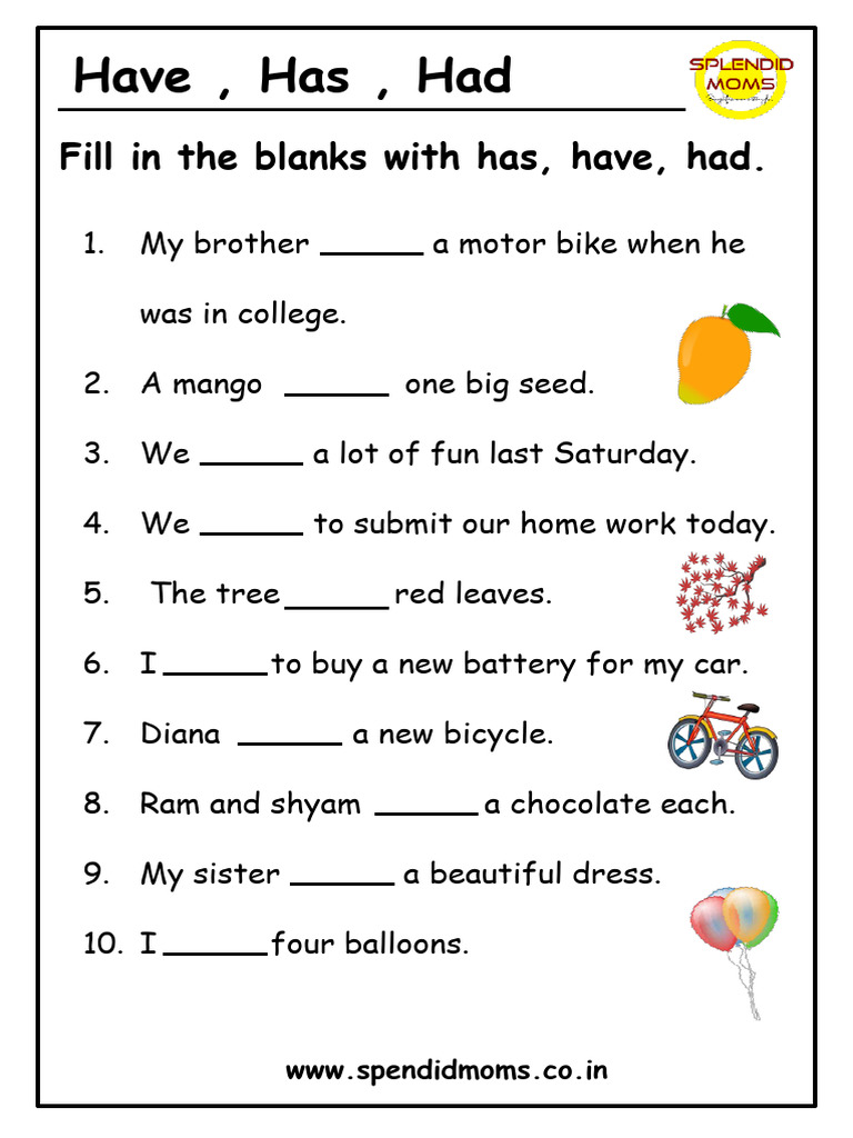 Have Has Had Free Worksheet - 3 | PDF