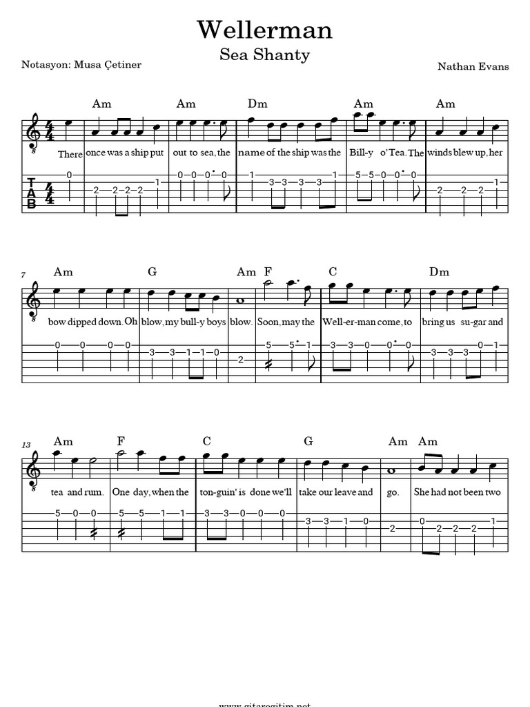 Wellerman Sea Shanty Notation | PDF