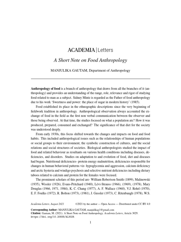Overview of Food Anthropology Studies | PDF | Anthropology | Diet ...