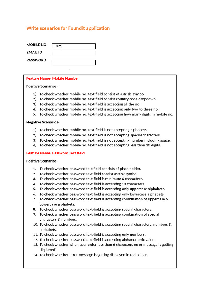 Funct Scenario of Foundit App | PDF | Password | Letter Case