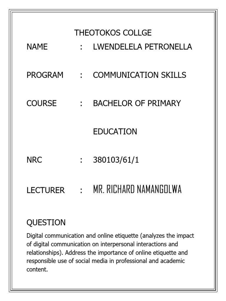 Communication Skills Assignment | PDF | Social Media | Popular Culture ...