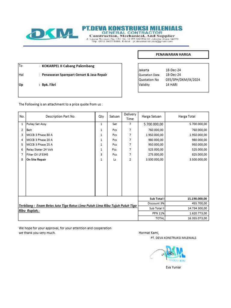 QUO 200 Sparepart Dan Jasa Genset | PDF