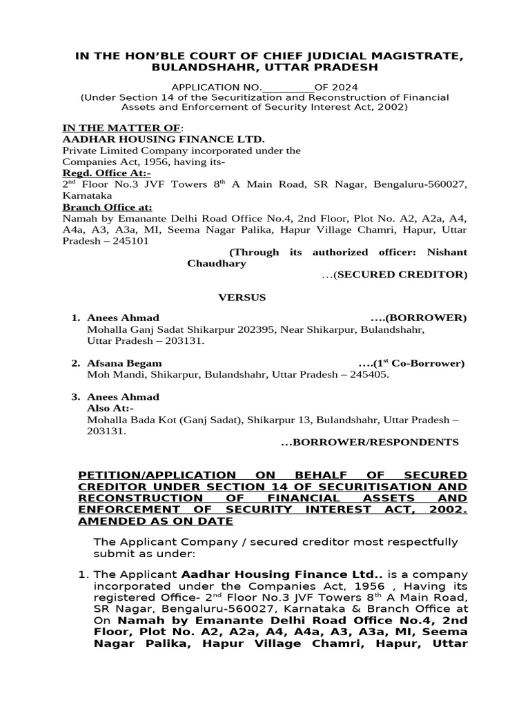 Aadhar Vs Anees Ahmad (Bulandshahr) | PDF | Loans | Mortgages