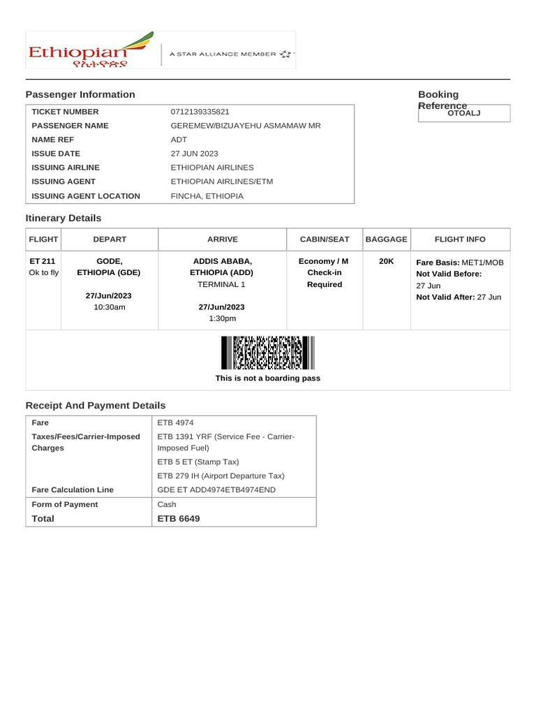 KDU Civil Service Ticket Bishoftu | PDF | Transport | Aviation