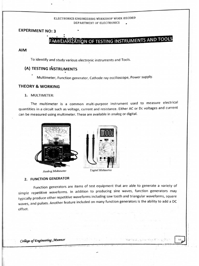 Exp 3 Familiarization of Testing Instruments and Tools | PDF