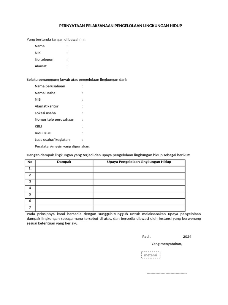 Surat pernyataan SPPL(1) | PDF
