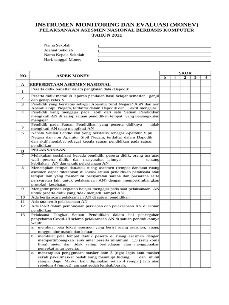 RAHMAD - INSTRUMEN MONEV ANBK 2021 | PDF